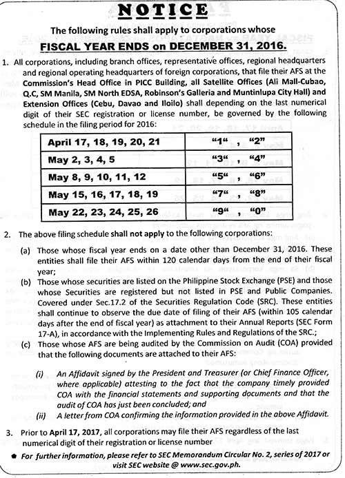 Securities and Exchange Commission Deadline for submitting financial ...